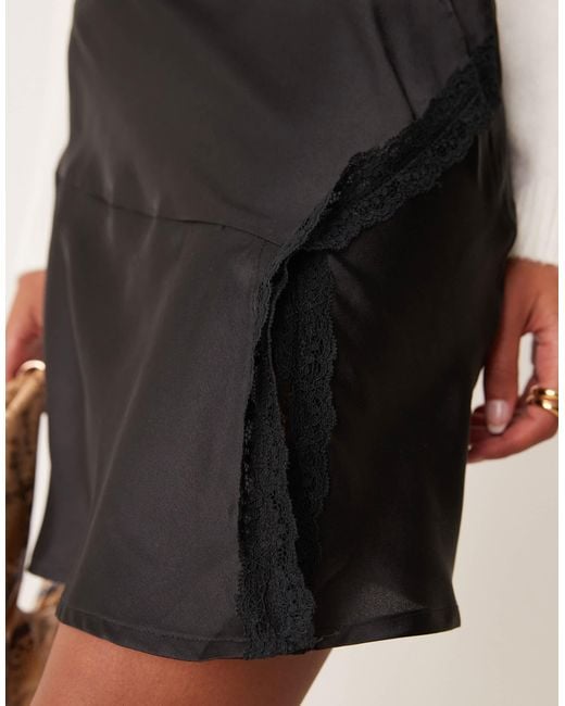 ASOS Satin Flippy Mini Skirt With Lace Split in Natural | Lyst