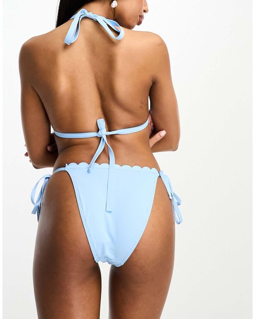 Peek & Beau Exclusive Mix & Match Scalloped Tie Side Bikini Bottoms in Blue | Lyst