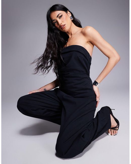 ASOS Bandeau Barrel Leg Jumpsuit in Blue | Lyst