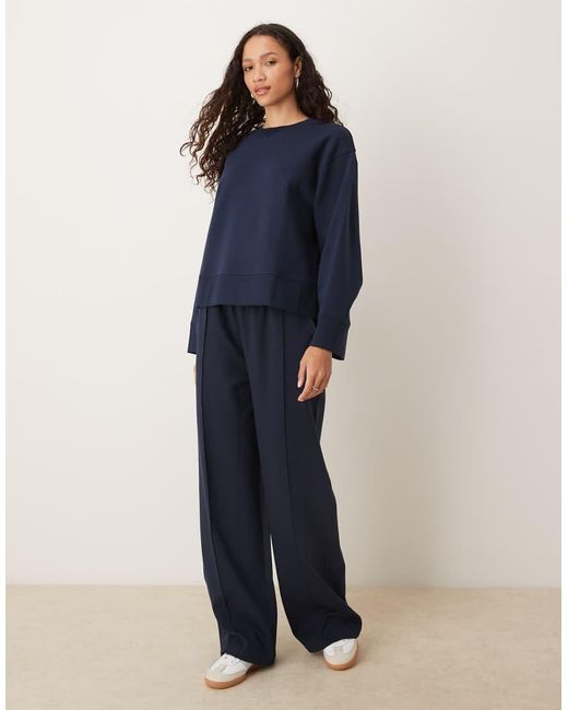 ASOS Interlock Wide Leg Trouser in Blue | Lyst UK