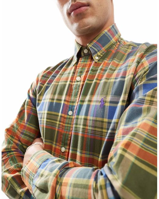 Polo Ralph Lauren Icon Logo Check Oxford Shirt in Green for Men | Lyst