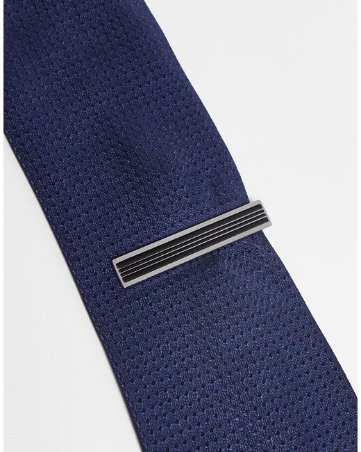 Asos Wedding Stainless Steel Tie Bar With Line Detail And Black Enamel