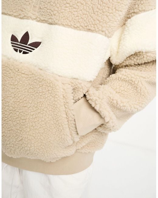 adidas Originals Rifta New York Logo Half Zip Teddy Fleece in Natural ...