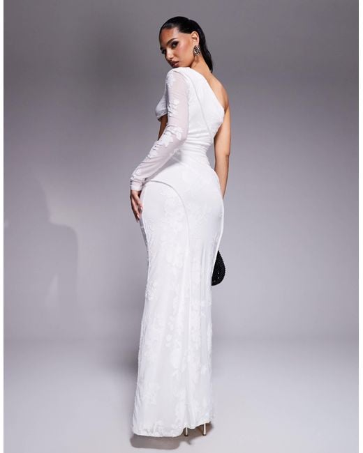 ASOS Devore One Sleeve Maxi Dress With Open Back And Exposed Seam ...