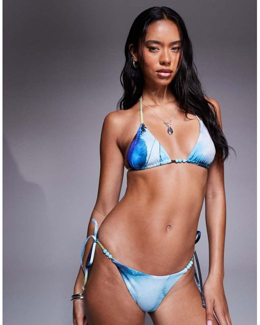 ASOS Mina Triangle Bikini Top in Blue | Lyst UK