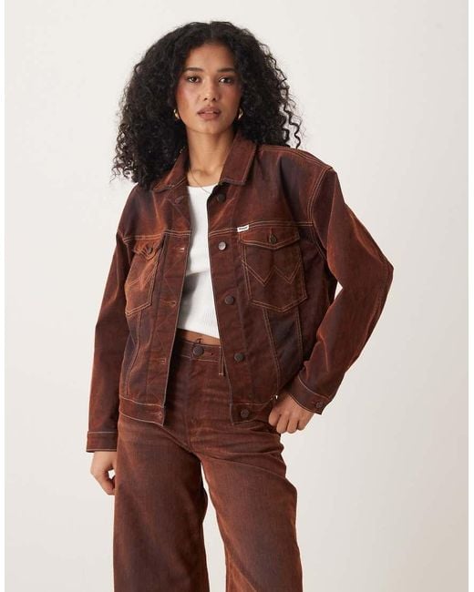Wrangler Coated Denim Cowboy Jacket in Brown | Lyst UK