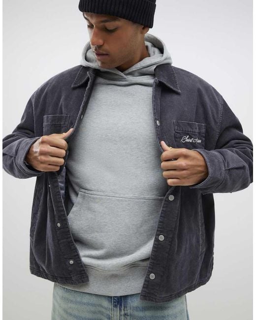 River Island Washed Cord Padded Shacket in Blue for Men | Lyst UK