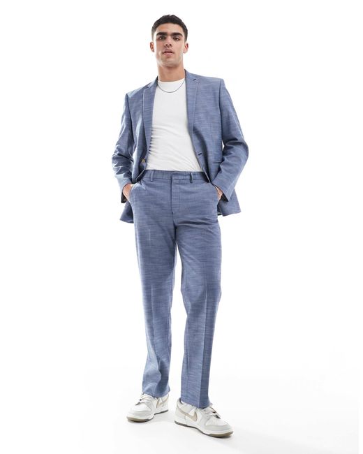 ASOS Linen Look Slim Suit Jacket in Blue for Men | Lyst