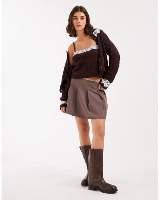 Miss Selfridge Lace Detail Knit Cami Co-Ord in Brown | Lyst UK