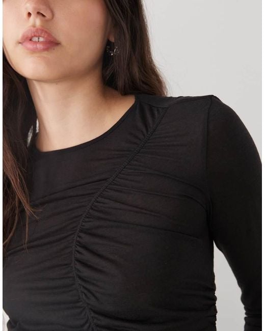 Monki Slim Fit Sheer Top With Front Detail in Black | Lyst UK