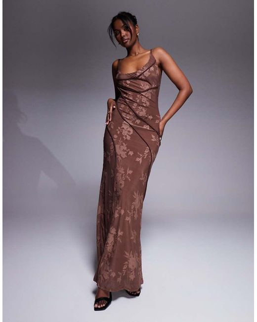 ASOS Asymmetric Neckline Devore Maxi Dress With Exposed Seaming Details ...