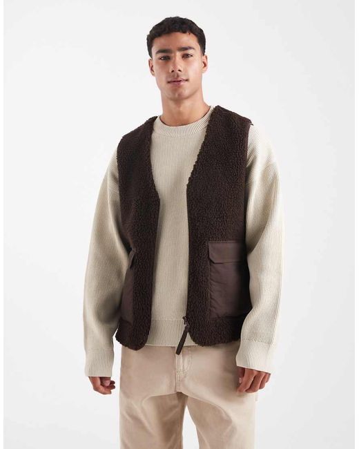 ASOS Borg Utility Vest in Brown for Men | Lyst UK