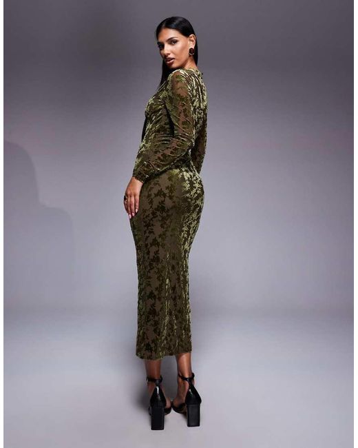 New Look Velvet Devore Long Sleeve Midi Dress in Brown | Lyst UK
