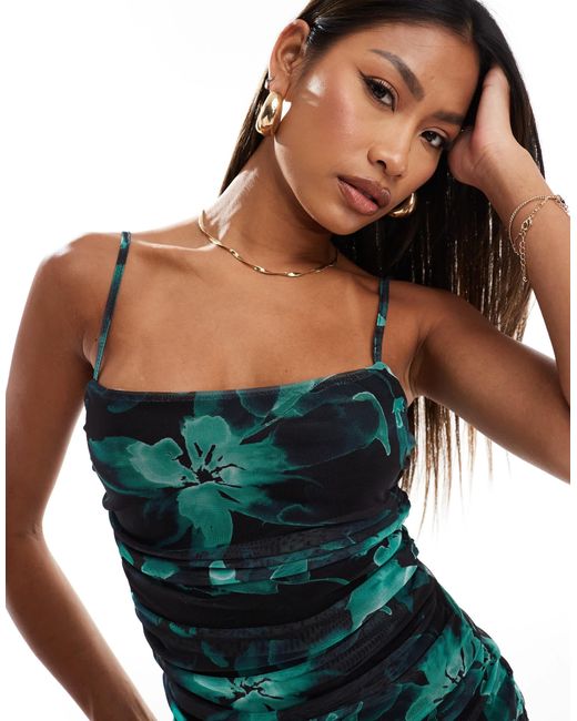 ASOS Co-ord Mesh Ruched Cami in Black | Lyst UK