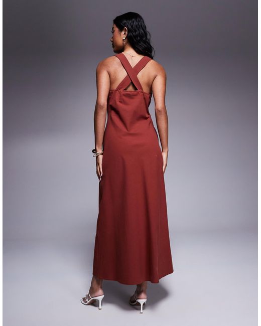ASOS Halter Neck Maxi Dress With Knot Detail in Red | Lyst
