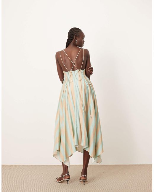 ARRANGE Cross Back Detail Midi Dress With Full Skirt in Natural | Lyst