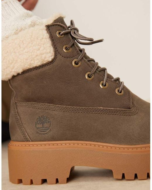 Timberland Stone Street 6 Inch Platform Borg Lined Boot in Natural ...