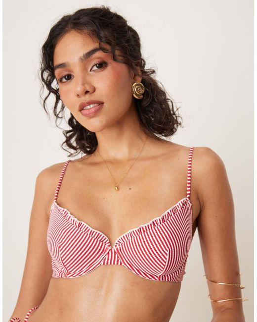 ASOS Anna Seersucker Underwi Bikini Top in Red | Lyst