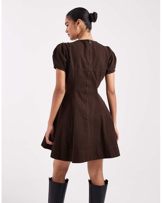 ASOS Denim Seamed Mini Dress in Brown | Lyst UK