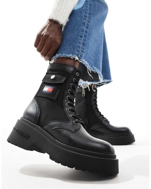 Tommy Hilfiger Chunky Combat Lace Boots in Blue | Lyst UK