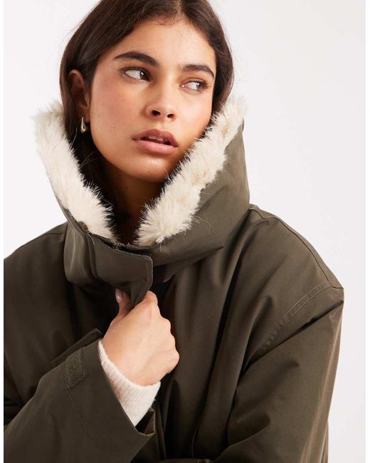 ASOS Borg Collar Mid Length Parka in Green | Lyst UK