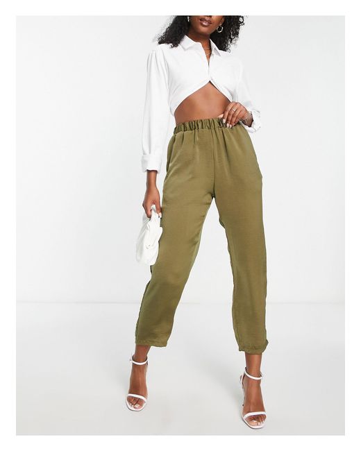 Asos Satin Peg Leg Pants In Green Natural Lyst Canada