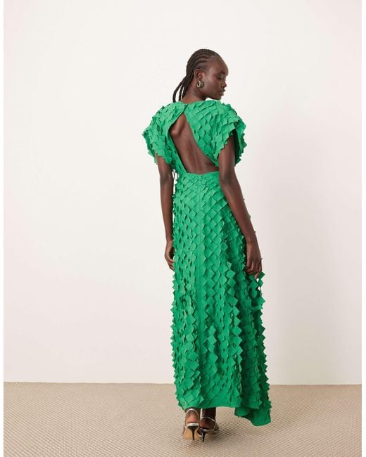 ARRANGE Textured Laser Cut Midi Dress With Split in Green | Lyst