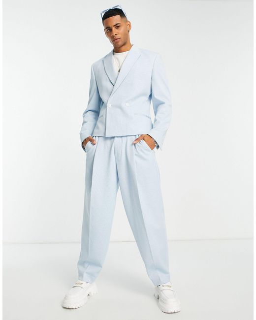Asos Slim Cropped Suit Jacket In Blue For Men Lyst