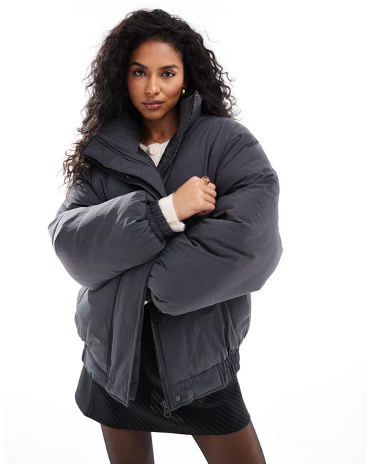 ASOS Clean Puffer Bomber Jacket With Funnel Neck in Blue | Lyst