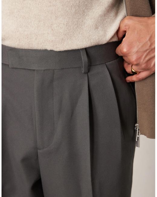 ASOS Smart Wide Leg P With Double Pleats in Gray for Men | Lyst