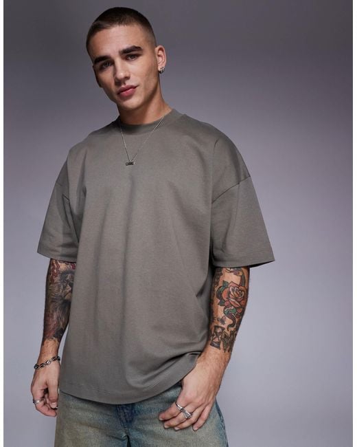 ASOS Heavyweight Oversized Drop Shoulder T-shirt in Gray for Men | Lyst