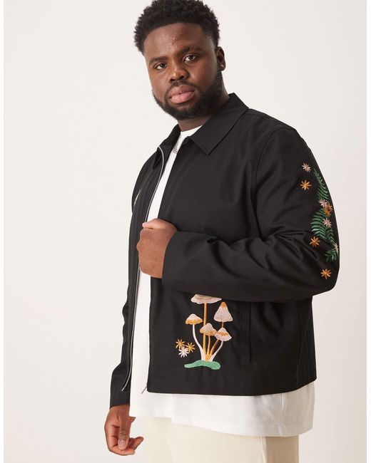 ASOS Oversized Harrington Jacket With Embroidery in Black for Men | Lyst