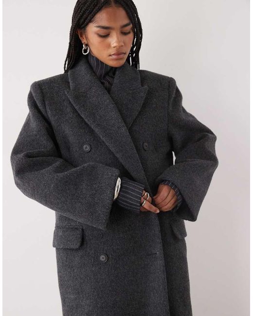 Weekday Logan Wool Blend Hairy Oversized Double Breasted Coat in Black ...