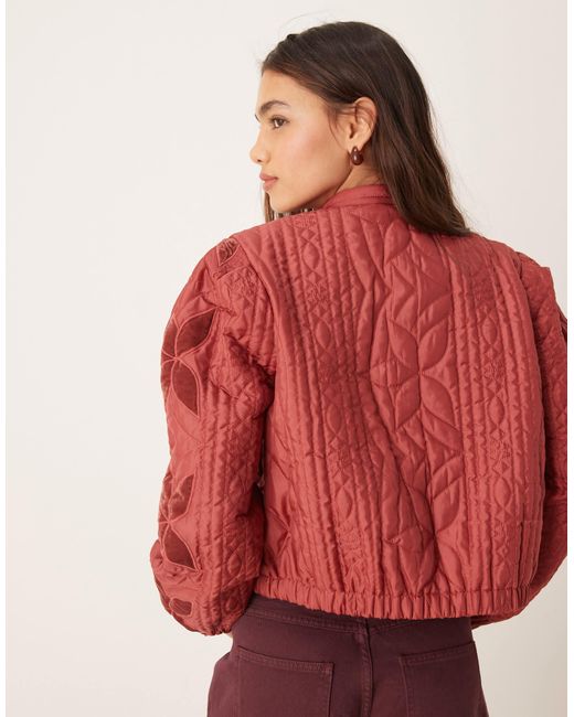 Free People Quinn Quilted Patchwork Jacket in Red | Lyst