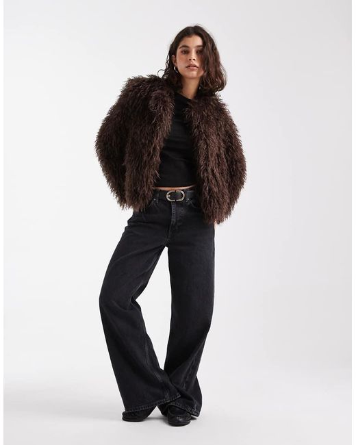 New Look shaggy Faux-fur Cropped Jacket in Black | Lyst UK