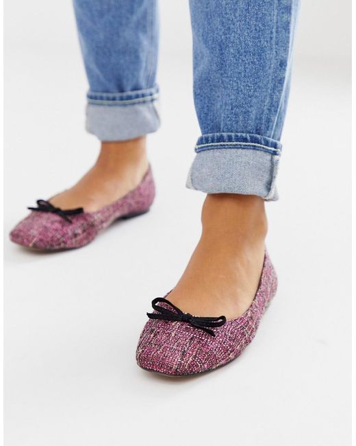 ASOS Last Square Toe Ballet Flats In Pink Boucle - Lyst