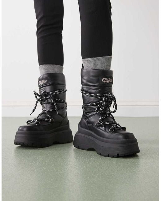Buffalo Snow Puffer Boots in Black | Lyst UK