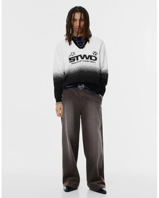 Pull&Bear Stwd Knit Football Polo Shirt in White for Men | Lyst UK