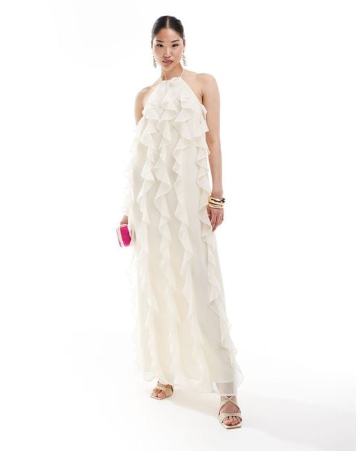 Pretty Lavish Halter Ruffle Maxi Dress in White | Lyst
