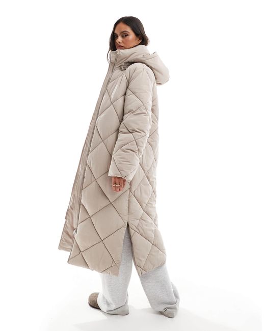 Miss Selfridge Quilted Hooded Maxi Puffer Coat in White | Lyst