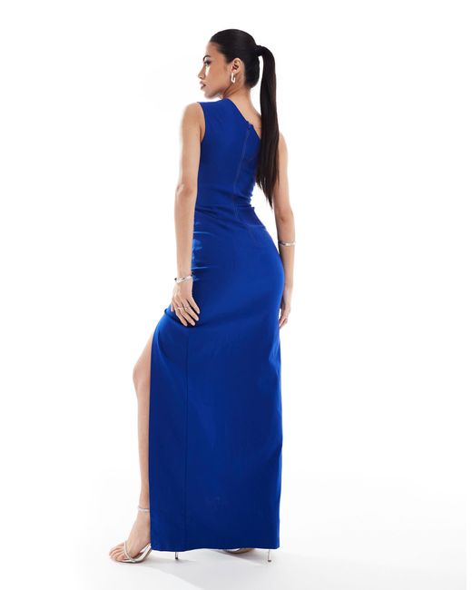 Vesper One Shoulder Thigh Split Detail Maxi Dress in Blue | Lyst