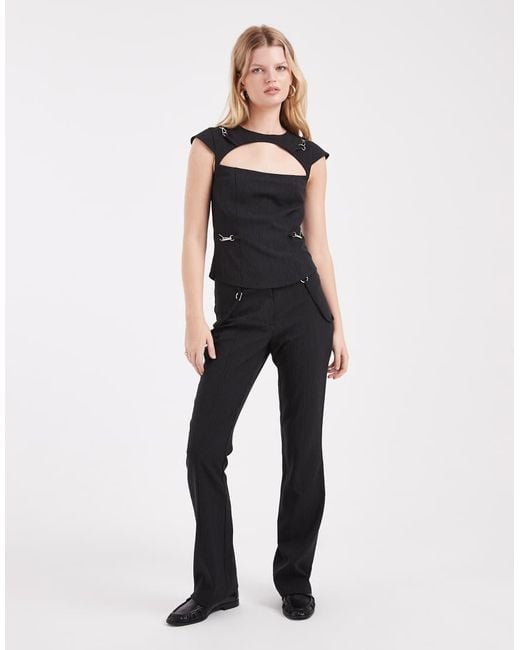 Collusion Tailored Pinstriped Buckle Top in Black | Lyst UK