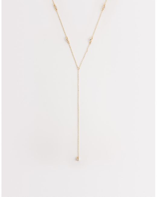 ASOS Dainty Lariat Necklace With Diamante Detail in White | Lyst