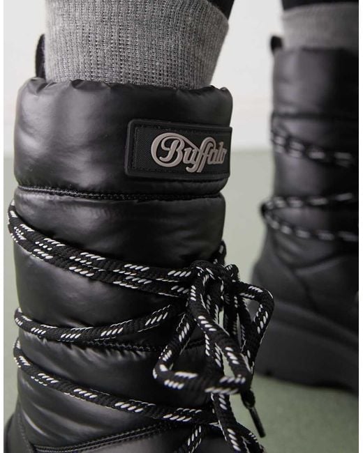 Buffalo Snow Puffer Boots in Black | Lyst UK