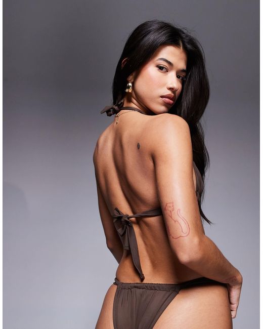 ASOS Nina Knot Triangle Bikini Top in Black | Lyst