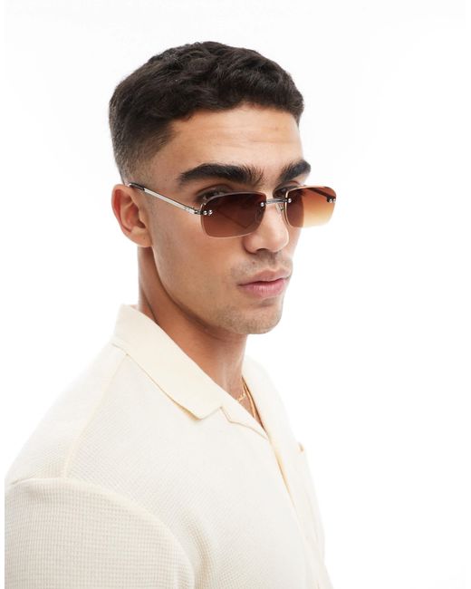 ASOS Slim Rimless Sunglasses With Brown Gradient Lens in White for Men | Lyst