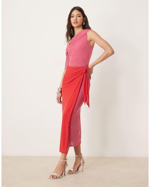 Never Fully Dressed One Shoulder Contrast Midaxi Dress in Pink | Lyst