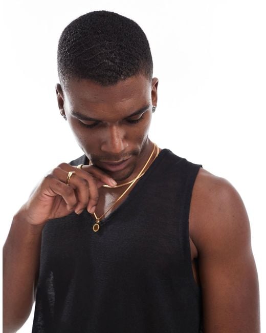 ASOS Muscle V Neck Boxy Textured Tank in Black for Men | Lyst