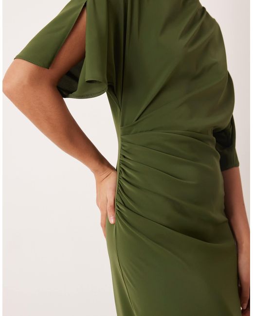 ASOS Drop Shoulder Draped Slinky Midi Dress in Green | Lyst