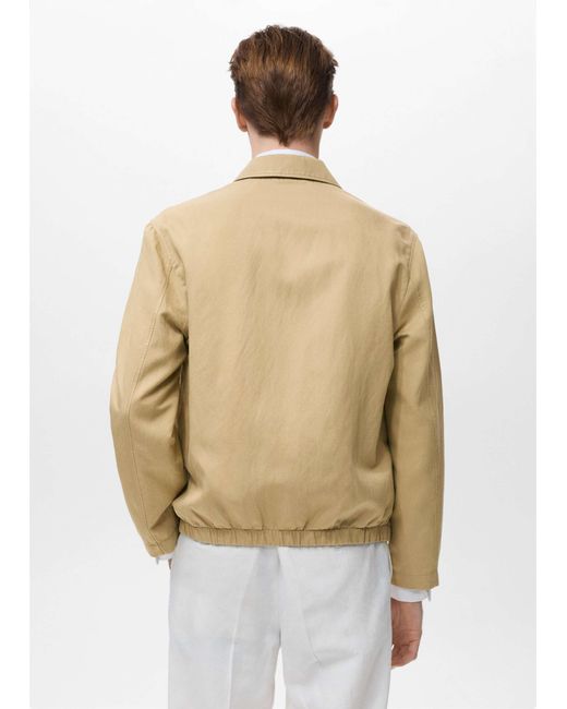 Mango Cotton Zip Through Harrington Jacket in Natural for Men | Lyst